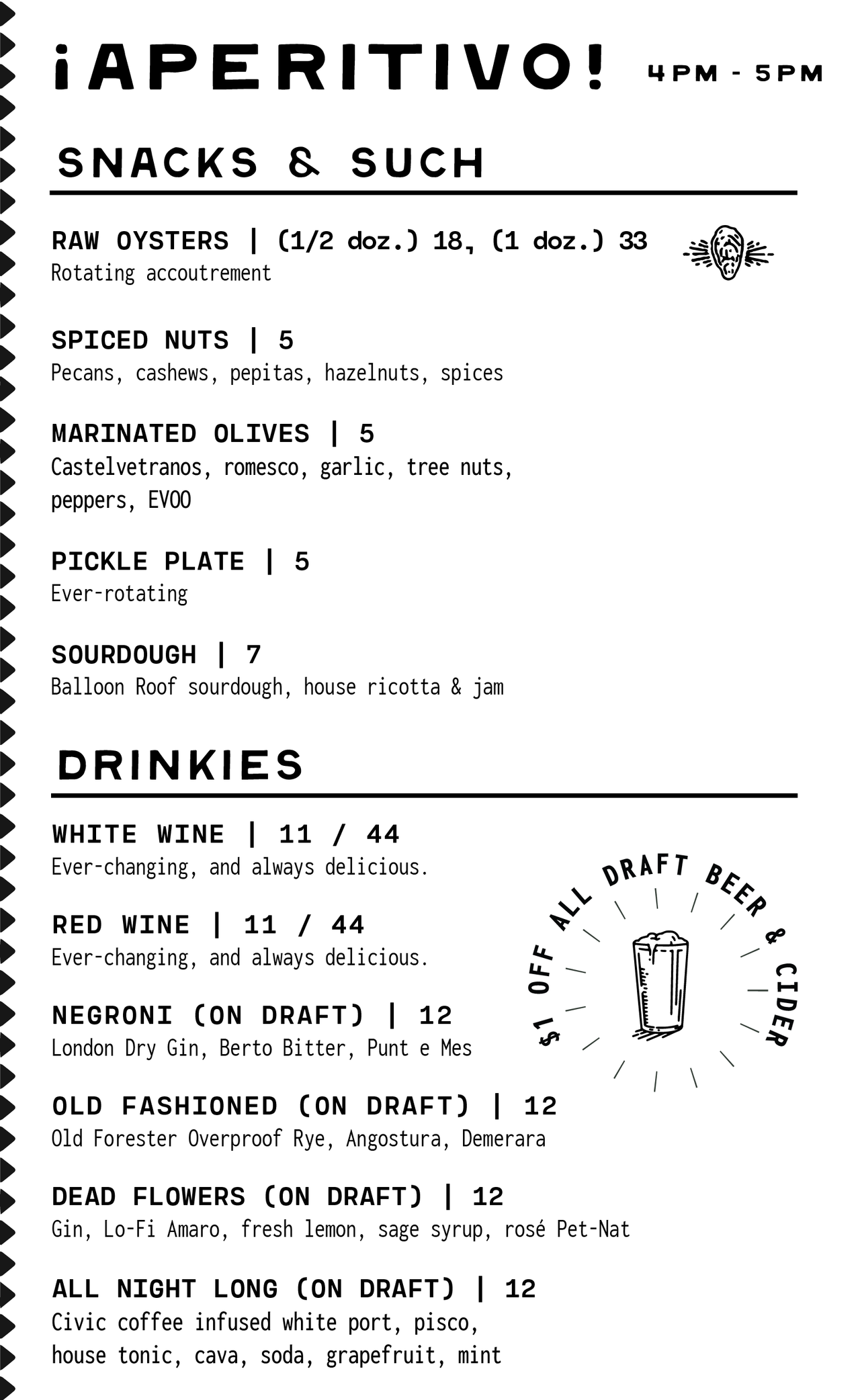 Menu – Field Bar & Bottle Shop