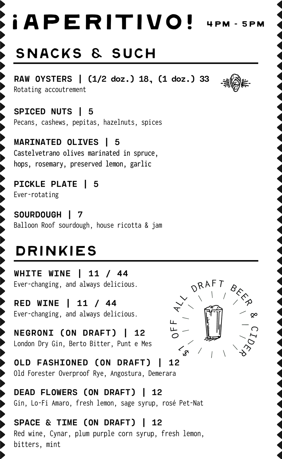 Menu – Field Bar & Bottle Shop