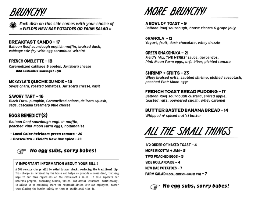 Menu – Field Bar & Bottle Shop