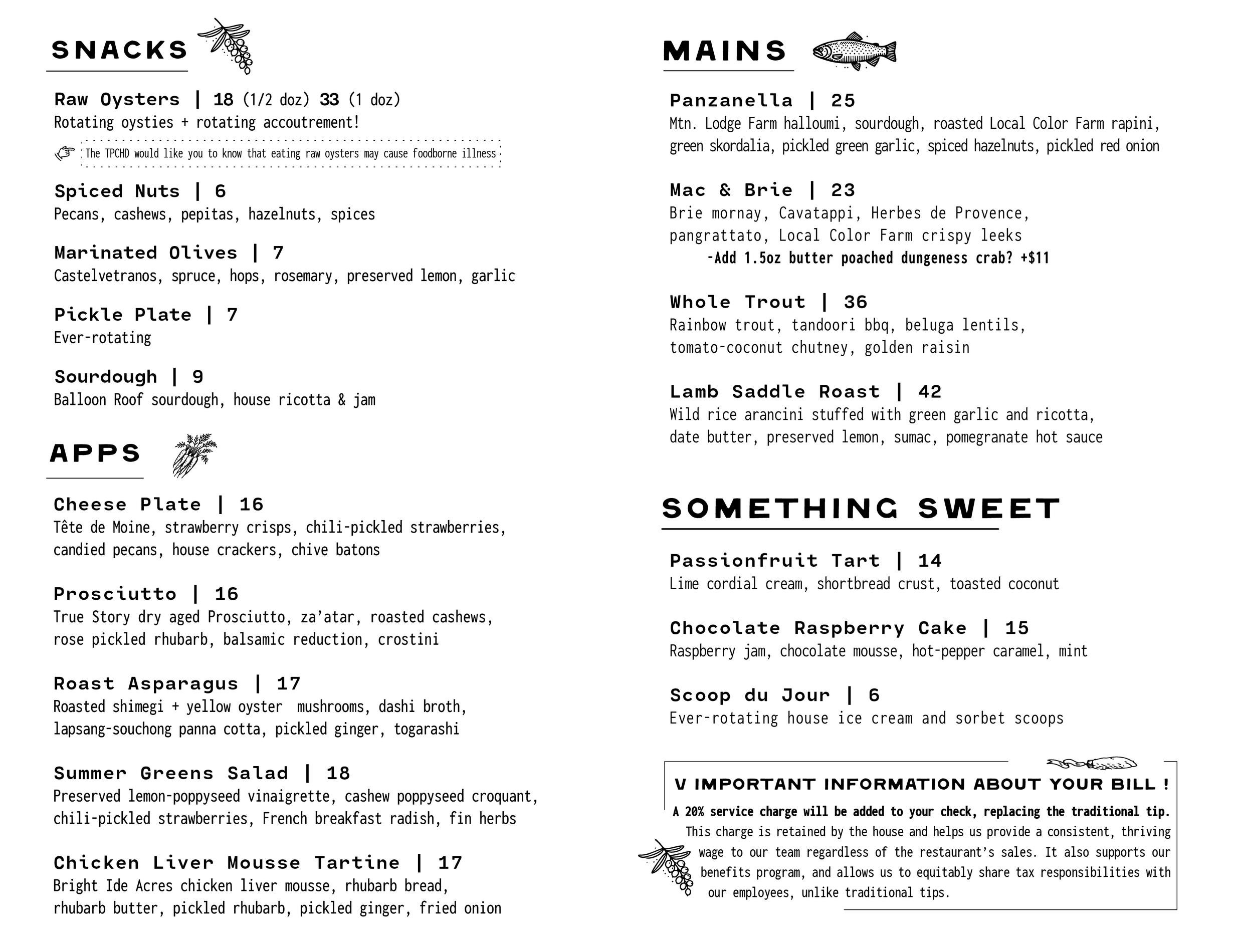 Menu – Field Bar & Bottle Shop