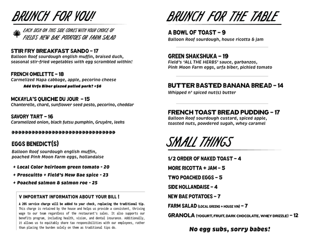 Menu – Field Bar & Bottle Shop